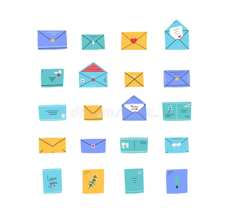 Set of Different Letters Envelopes Stock Vector - Illustration of ...