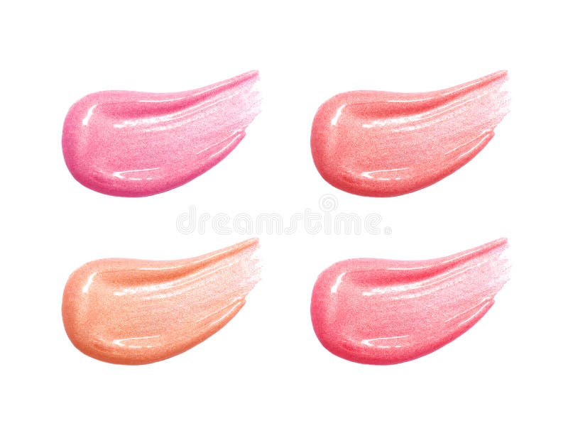 Set of Different Lip Glosses Smear Samples Isolated on White. Smudged ...