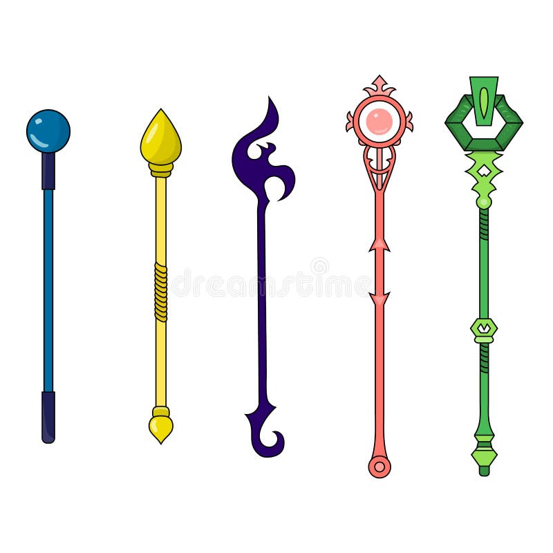 Set of Different Magic Staffs Isolated on White Background. Wizard ...