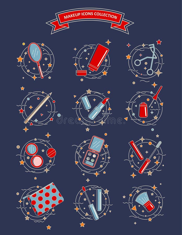 Different Make Up and Cosmetic Elements.Line Art Style Vector Design ...