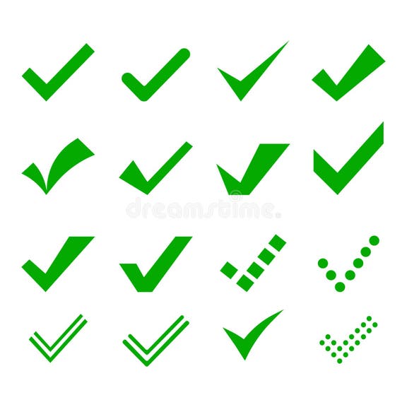 Set Different Marks or Ticks in Green Color. Vector Illustration Stock ...
