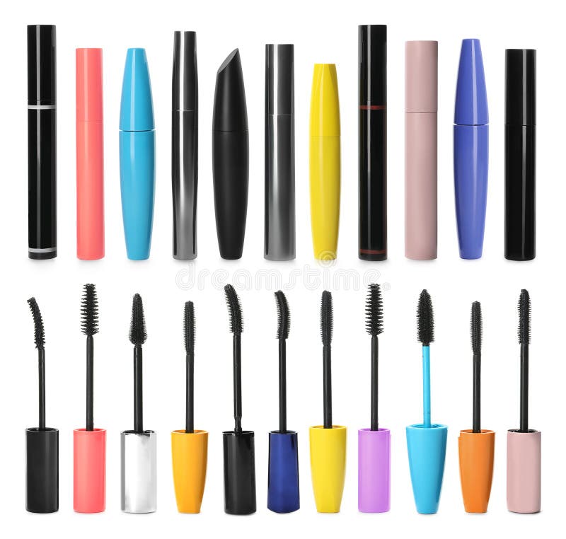 Set with Different Mascaras on White Background Stock Image - Image of ...