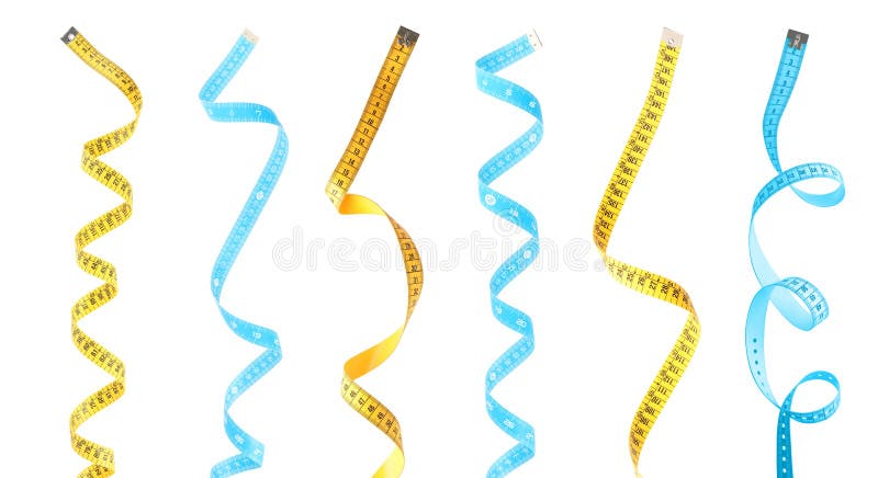 Set with Different Measuring Tapes on White Background Stock Photo ...