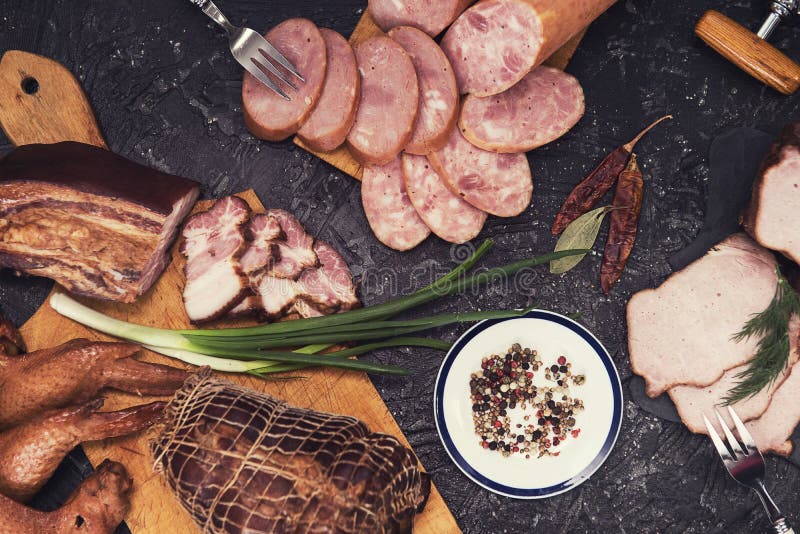 Set of different meat food stock photo. Image of gourmet - 82780206
