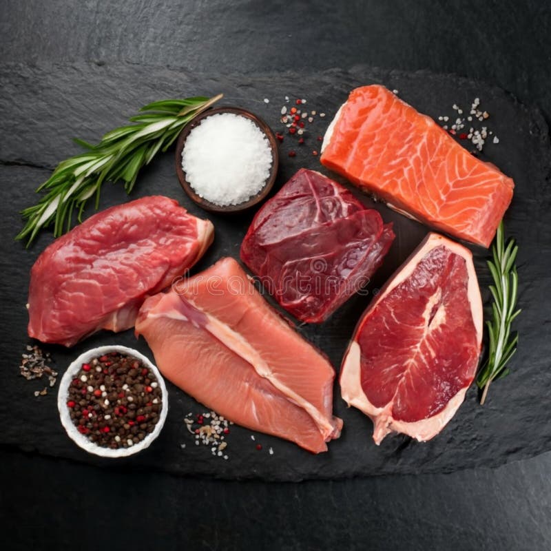 A Set of Different Meats Fish Beef and Pork Source of Animal Protein ...