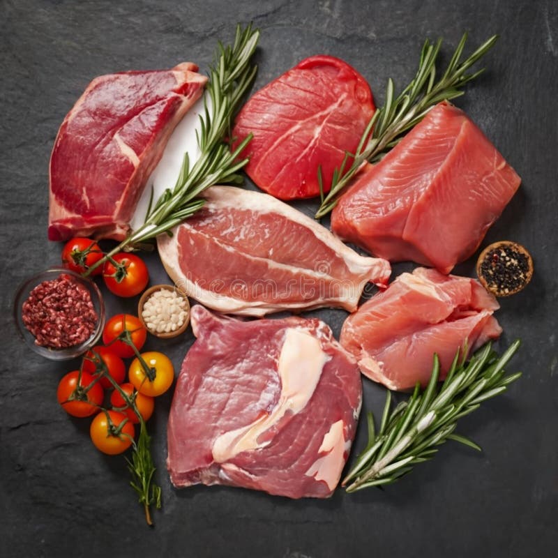 A Set of Different Meats Fish Beef and Pork Source of Animal Protein ...