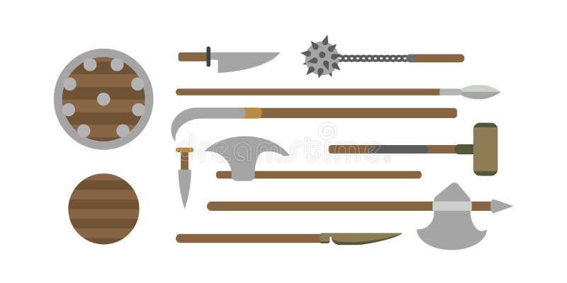 Set of Different Medieval Weapons Vector Flat Illustrations. Stock ...