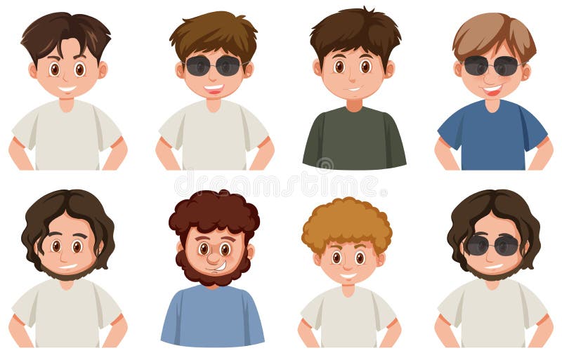 Set of Different Men Portrait Cartoon Stock Vector - Illustration of ...