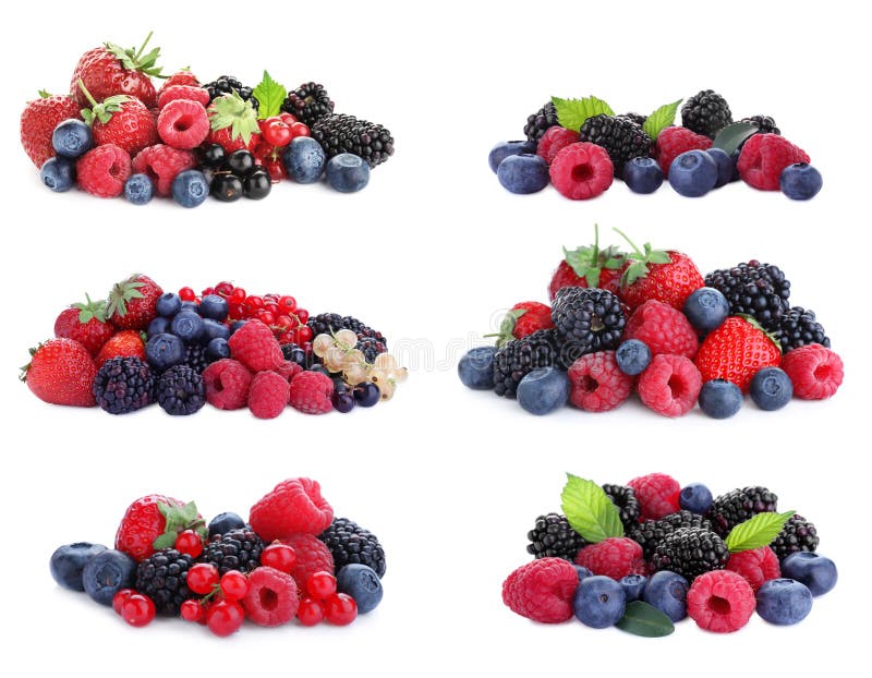 Set of Different Mixed Berries on White Background Stock Image - Image ...