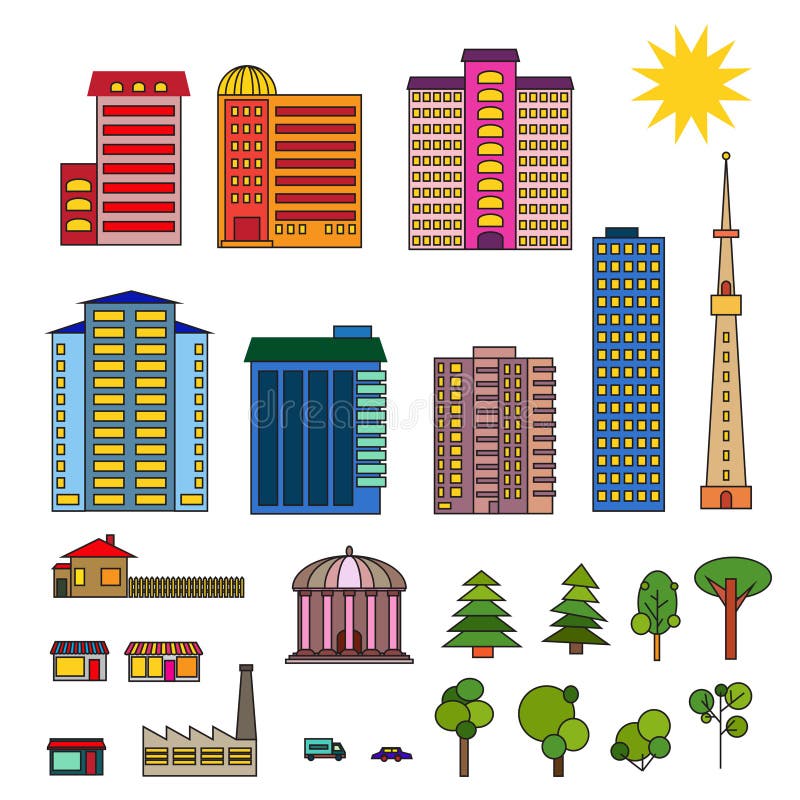 Set of Different Modern Buildings Stock Vector - Illustration of modern ...