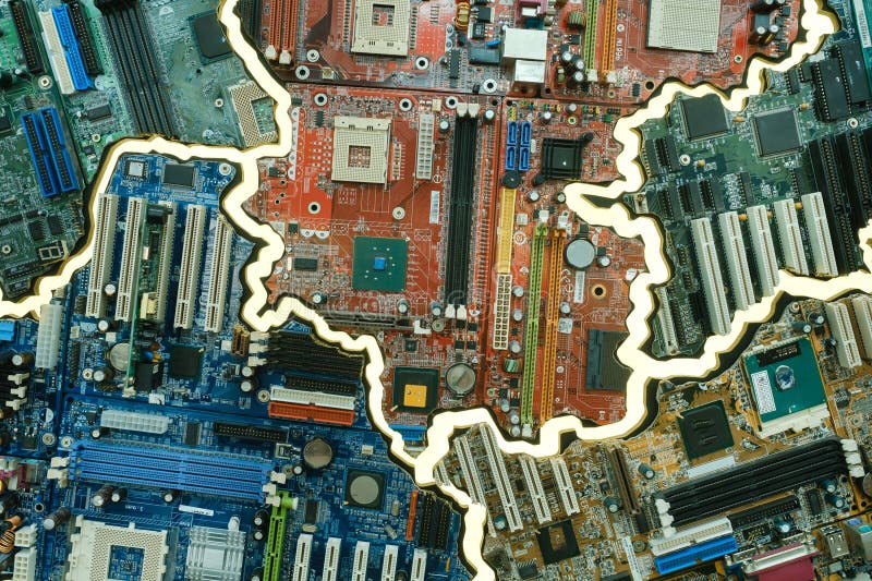 Computer Motherboard Hardware Capacitors Transistors Connectors Stock ...