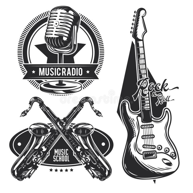 Set of Different Musical Instruments Emblems, Labels, Badges, Logos ...