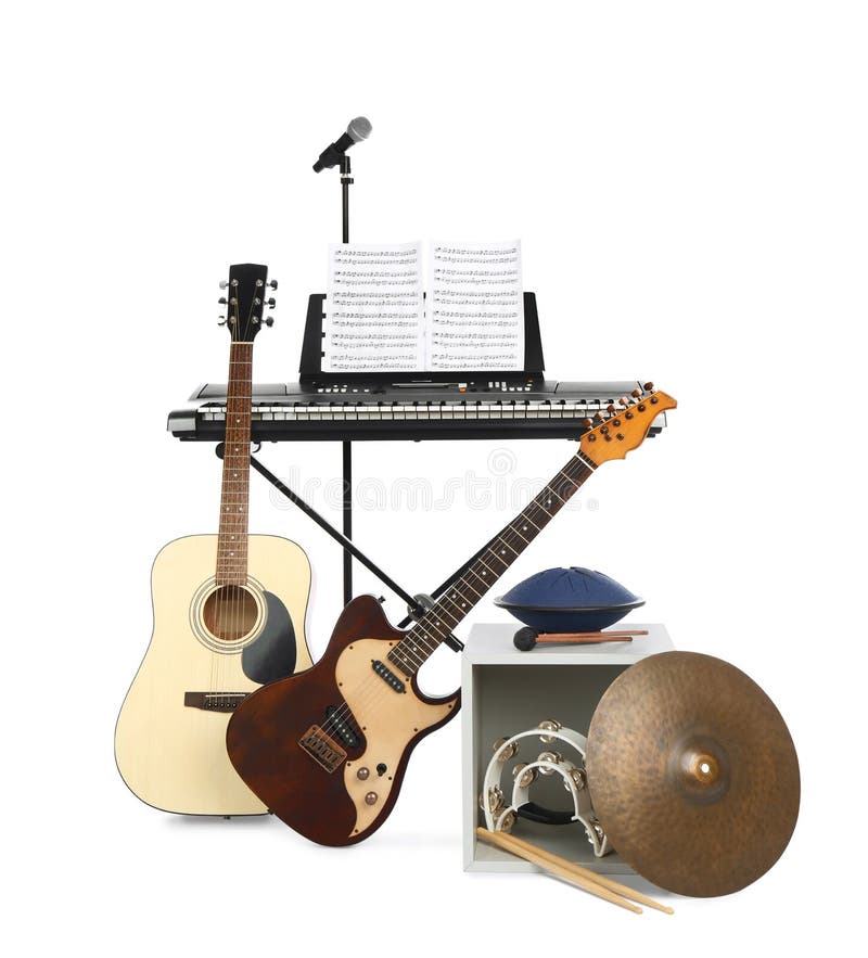 Set of Different Musical Instruments and Microphone Stock Photo - Image ...