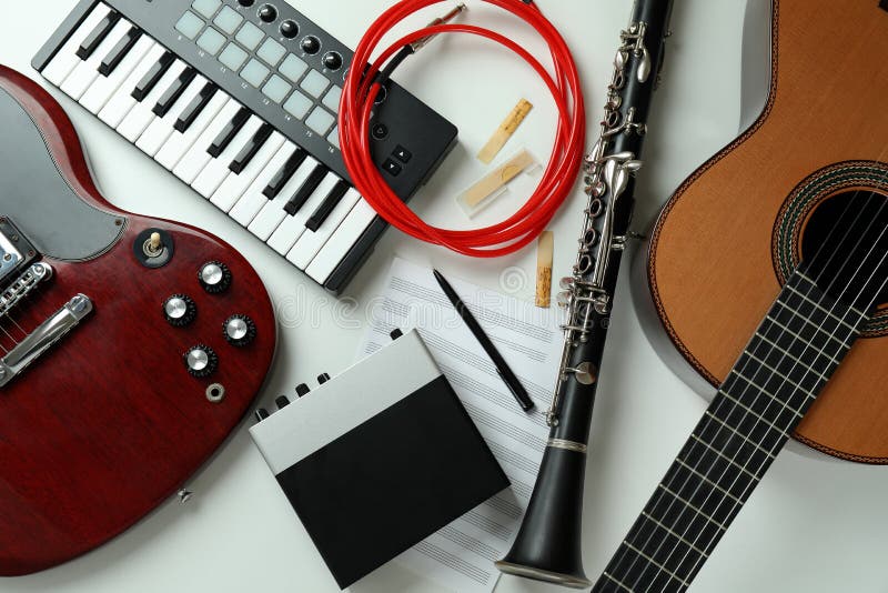 Set of Different Musical Instruments on White Background Stock Image ...