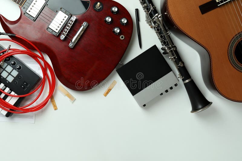 Set of Different Musical Instruments on White Background Stock Image ...
