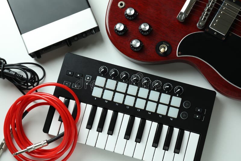 Set of Different Musical Instruments on White Background Stock Image ...