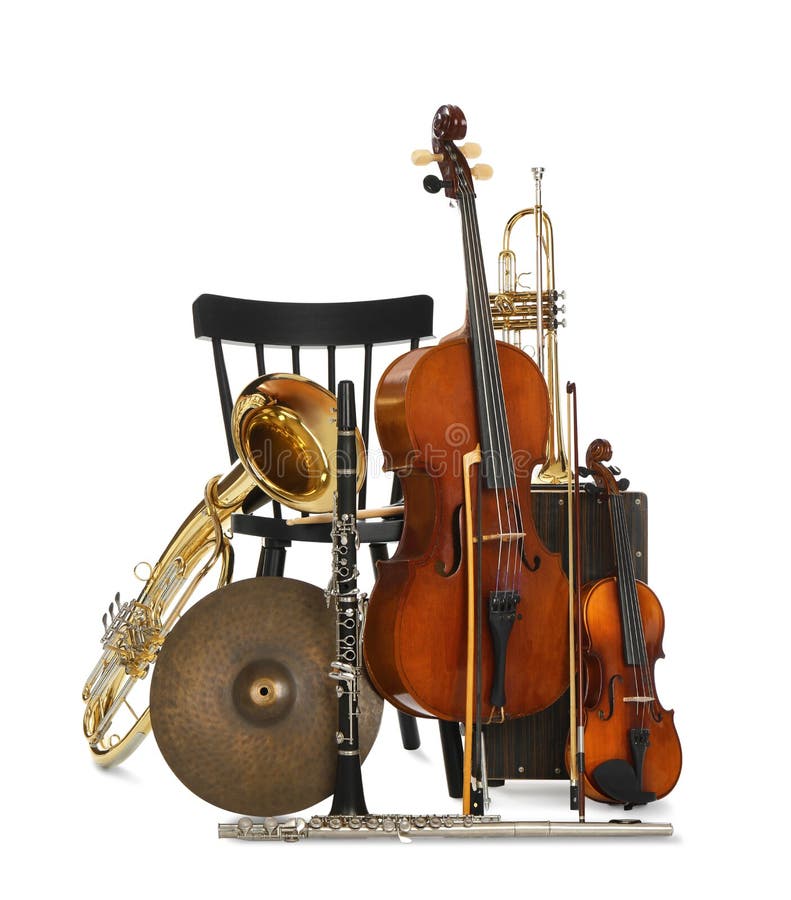 Set of Different Musical Instruments on White Background Stock Image ...