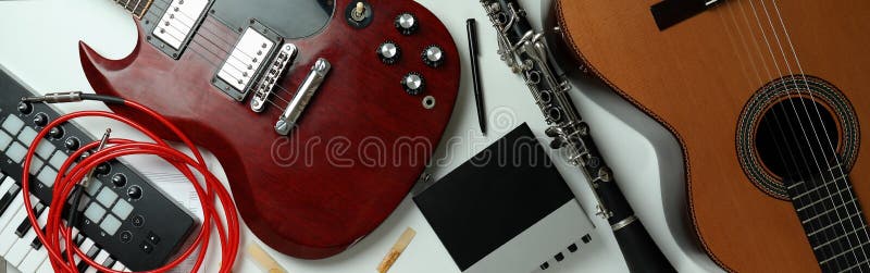 Set of Different Musical Instruments on White Background Stock Image ...