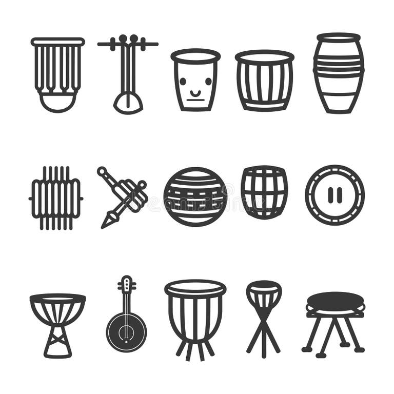 Collection of Music Instrument Icons: Simple Line Art Design Stock ...