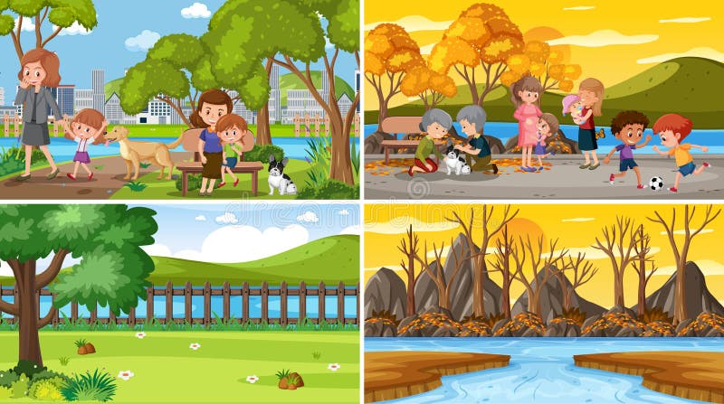 Set of Different Nature Scenes Cartoon Style Stock Vector ...
