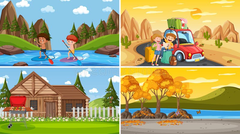 Set of Different Nature Scenes Cartoon Style Stock Illustration ...