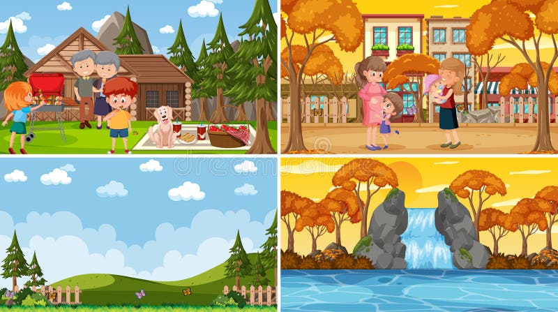 Set of Different Nature Scenes Cartoon Style Stock Vector ...