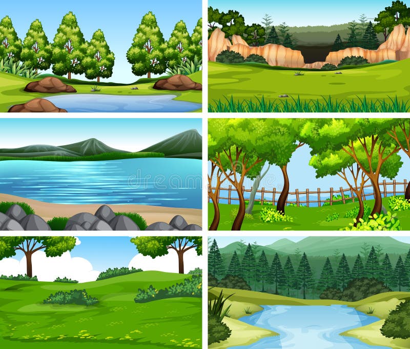 Set of Different Nature Scenes Stock Vector - Illustration of plants ...