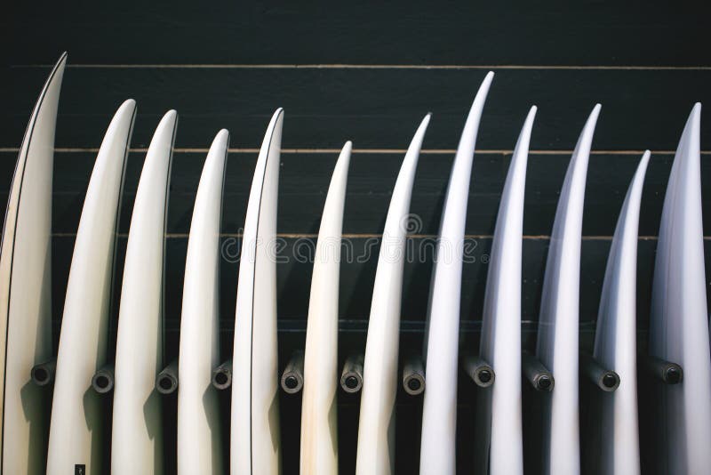 Set of Different New White Surf Boards Stock Image - Image of blur ...