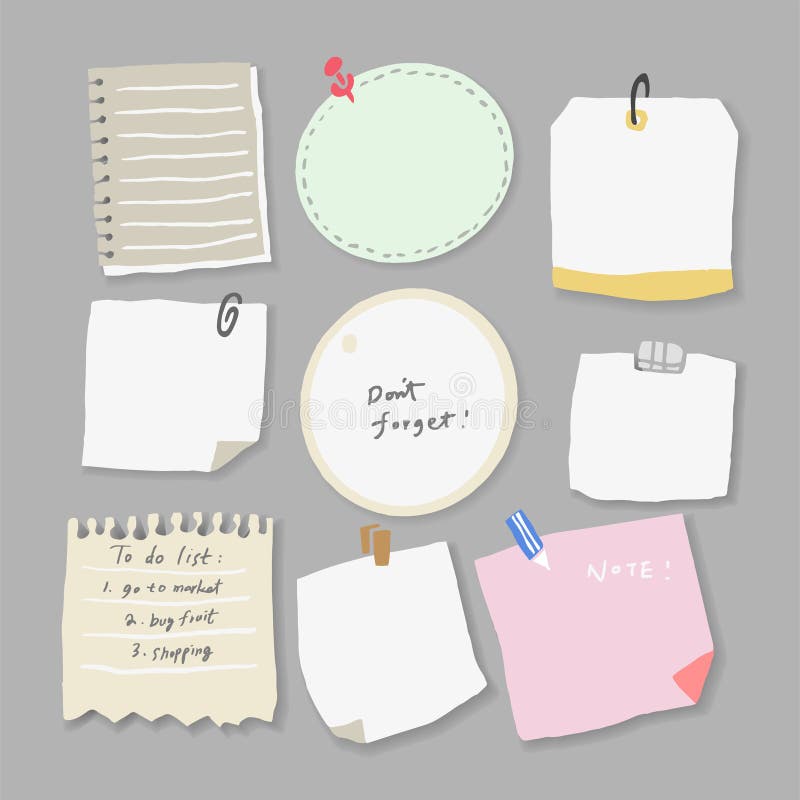 Set of Different Note Papers on Isolated Background.Vector Illustration ...