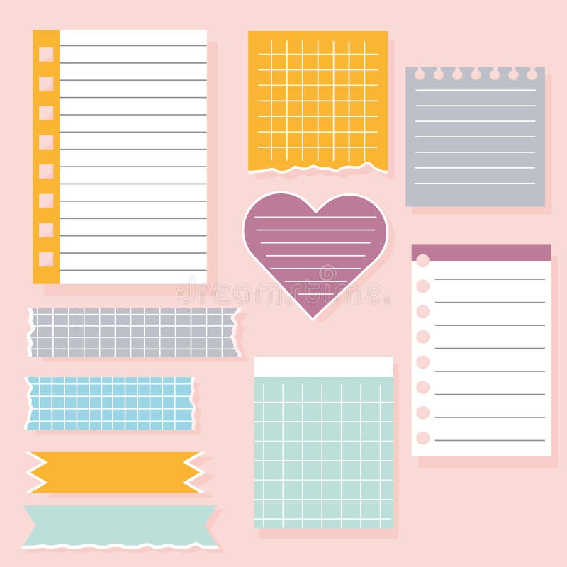 Set of Different Note Papers. Paper Notes on Stickers, Notepads and ...