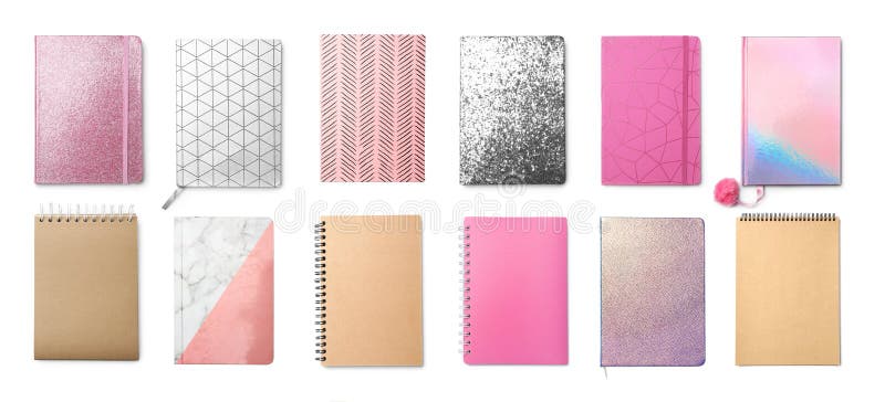 Set of Different Notebooks on Background, Top View. Banner Design Stock ...