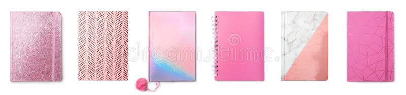 Set of Different Notebooks on Background, Top View. Banner Design Stock ...