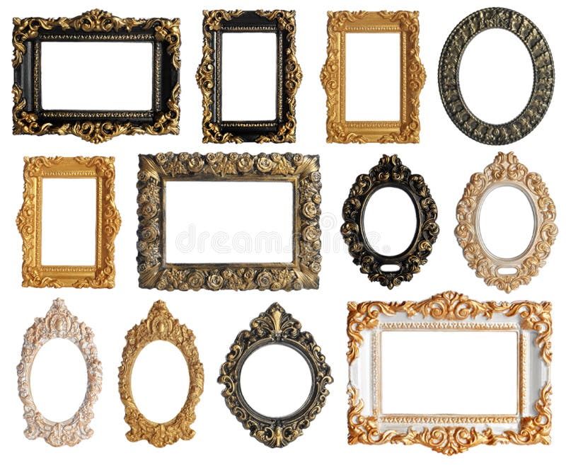 Set of Different Old Fashioned Frames on White Background Stock Photo ...
