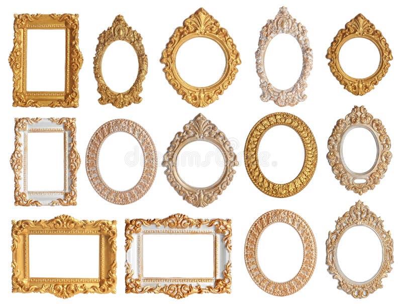 Set of Different Old Fashioned Frames on White Background Stock Photo ...