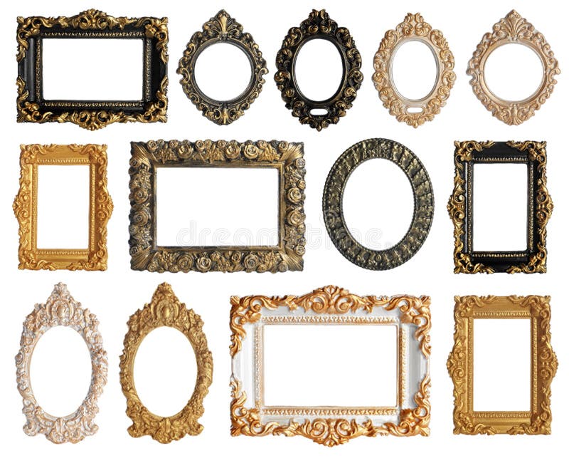 Set of Different Old Fashioned Frames on White Background Stock Photo ...