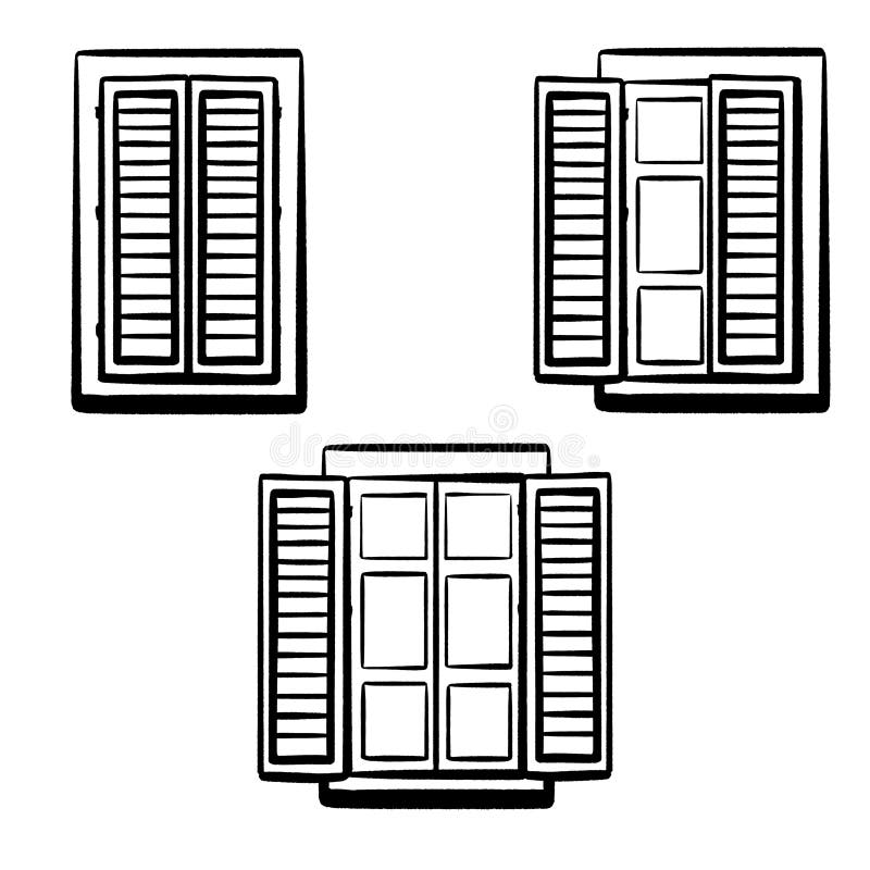 Hand Drawn Open Antique Windows Stock Illustrations – 14 Hand Drawn ...
