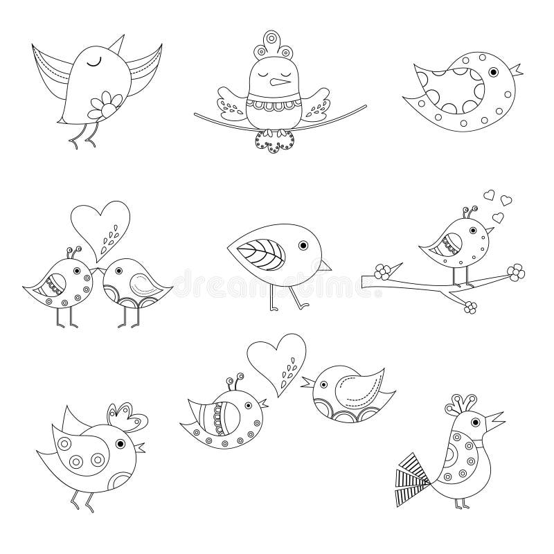 Set of Different Outline of Cartoon Birds. Vector Stock Vector ...