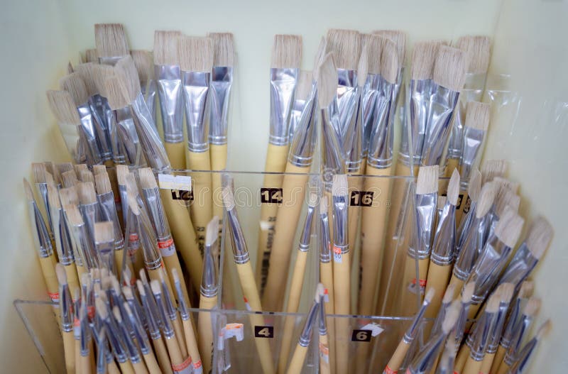 Set of Different Paint Brushes in the Store Stock Image - Image of ...