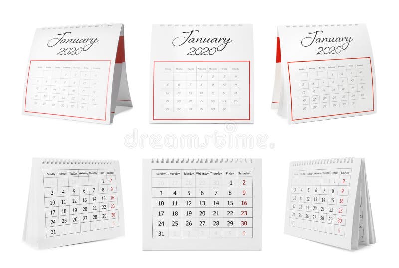 Set of Different Paper Calendars on White Background Stock Image ...