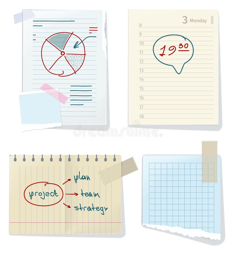 Set of Different Paper Sheets with Notes. daily Planner, Notebook for ...