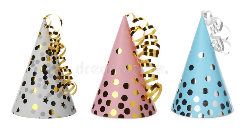 Set with Different Party Hats on White Background. Banner Design Stock ...