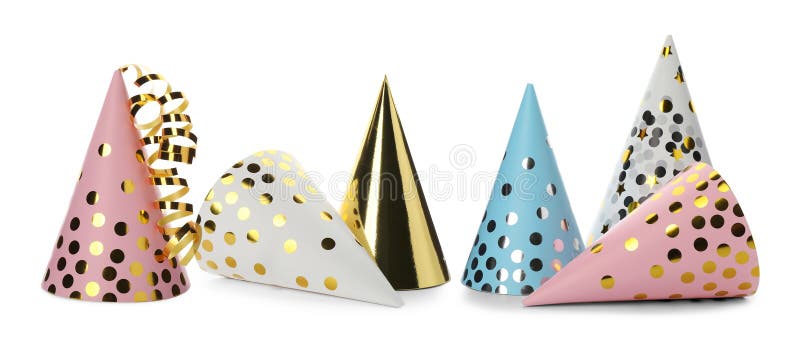 Set with Different Party Hats on White Background. Banner Design Stock ...