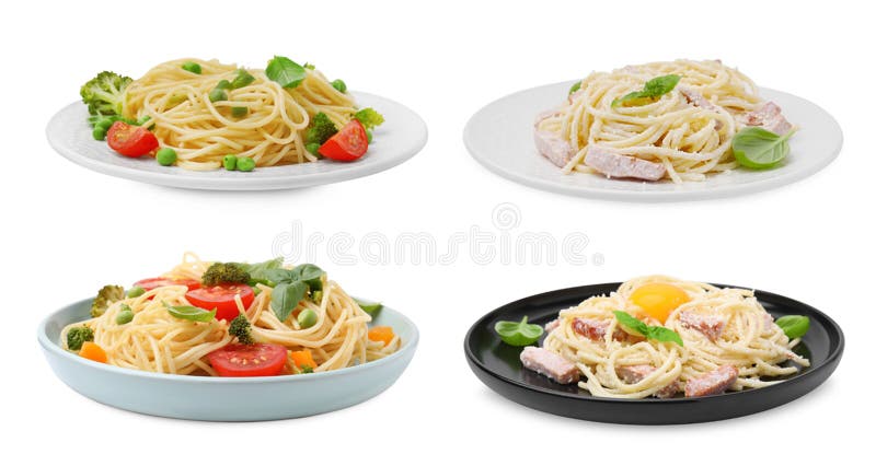 Set of Different Pasta Dishes Isolated on White Stock Photo - Image of ...