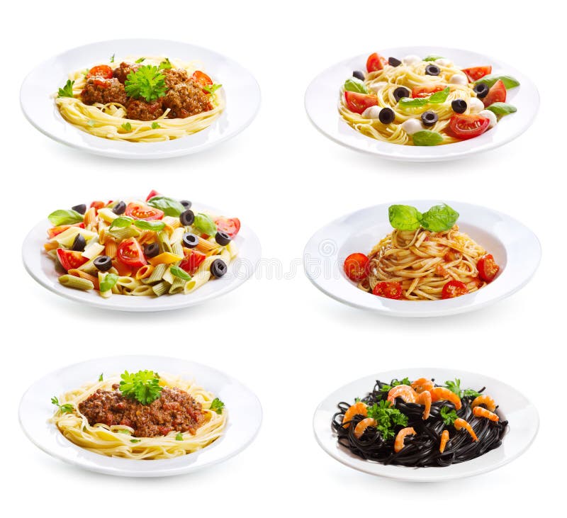 Set with Different Pasta and Spaghetti Stock Photo - Image of plate ...