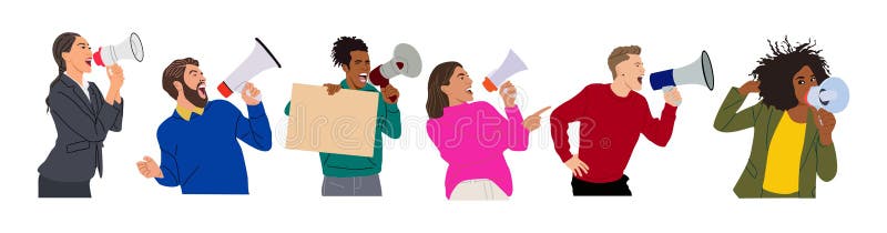 Set of Different People Shouting through Megaphone Stock Vector ...