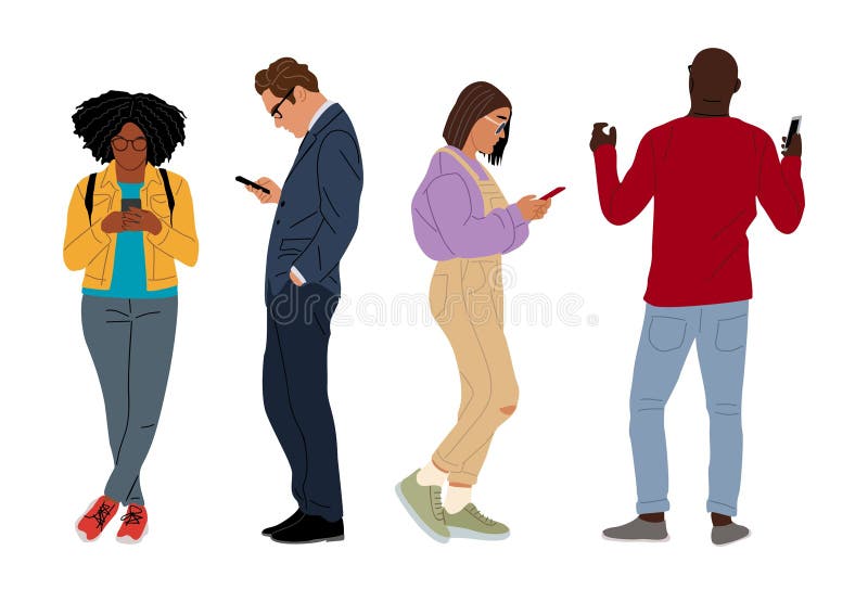Set of Different People Using Mobile Phone. Stock Vector - Illustration ...