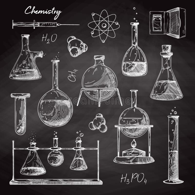 Sketch of a Chemical Laboratory Object. Pharmaceutical Flasks, Beakers ...