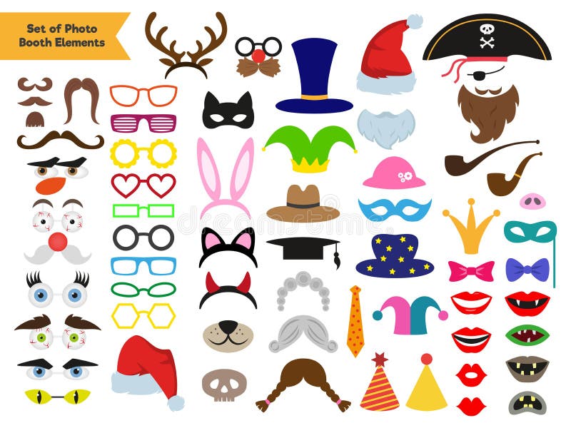 Set of Different Piece Photo Booth Props Stock Illustration ...