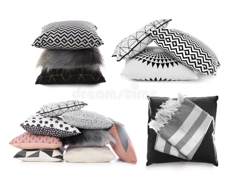 Set of Different Pillows on Background Stock Photo - Image of design ...