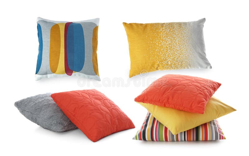Set of Different Pillows on Background Stock Image - Image of cotton ...